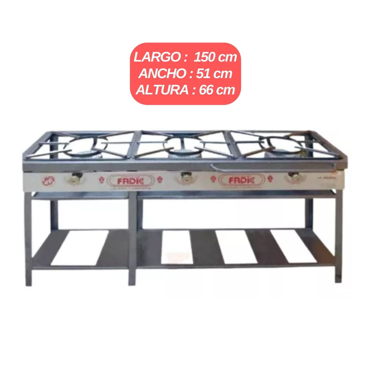 COCINA SEMIINDUSTRIAL 3 HORNILLAS DE PIE #7 MARCA FADIC – Civemart